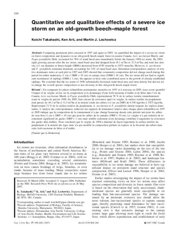 (PDF) Quantitative and qualitative effects of a severe ice storm on an old-growth beech–maple forest