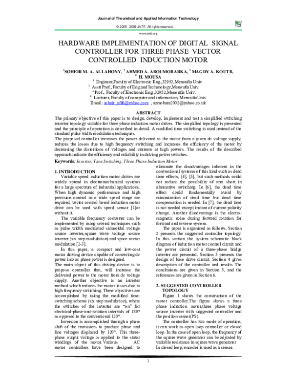 (PDF) Hardware Implementation of Digital Signal Controller for Three Phase Vector Controlled ...