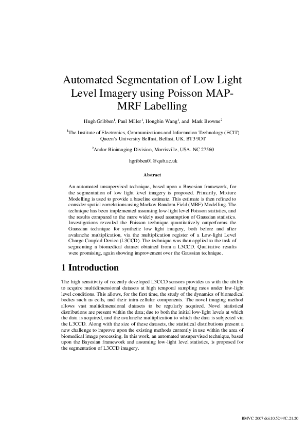 (PDF) Bayesian Segmentation of Low-Light Imagery