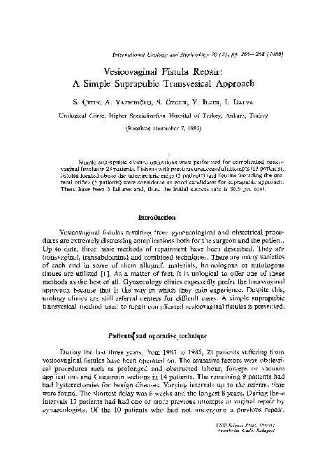 Pdf Vesicovaginal Fistula Repair A Simple Suprapubic Transvesical