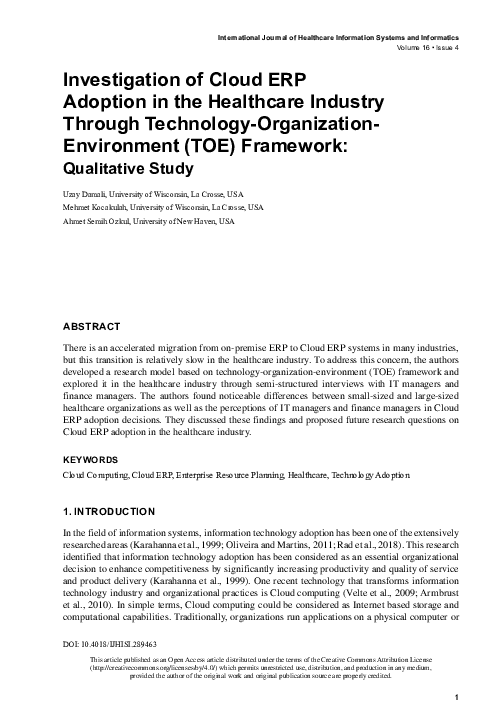 (PDF) Investigation of Cloud ERP Adoption in the Healthcare Industry ...