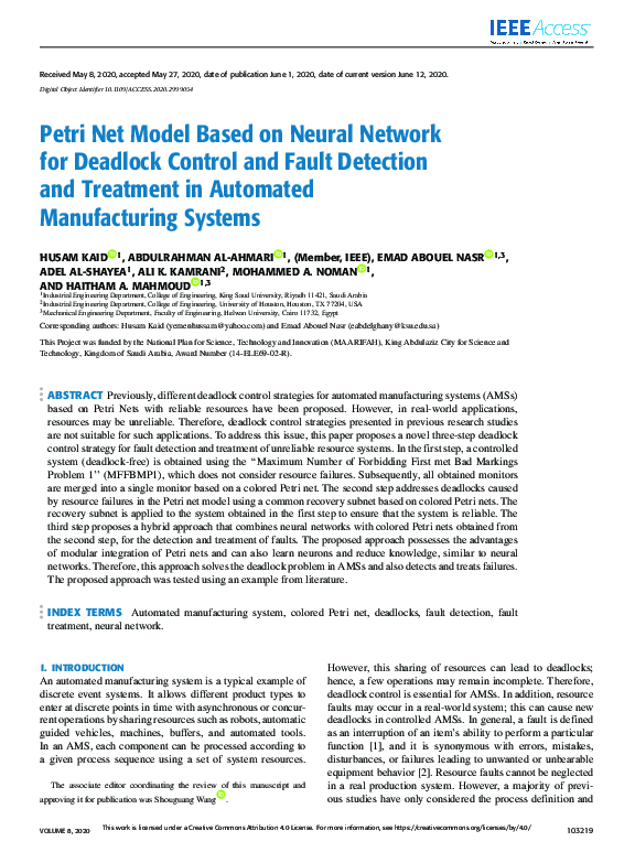 (PDF) Petri Net Model Based on Neural Network for Deadlock Control and Fault Detection and ...