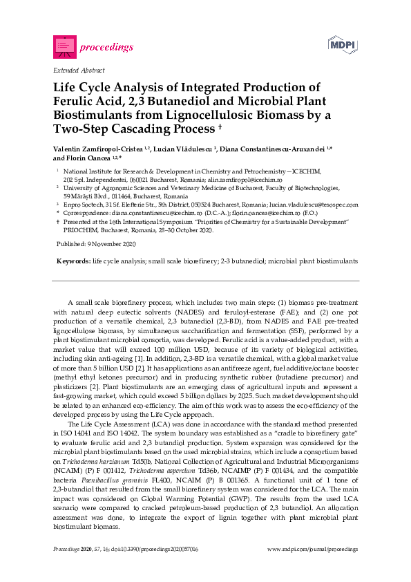 (PDF) Life Cycle Analysis of Integrated Production of Ferulic Acid, 2,3 Butanediol and Microbial ...