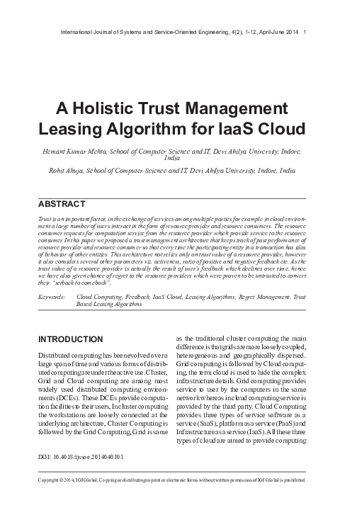 (PDF) A Holistic Trust Management Leasing Algorithm for IaaS Cloud