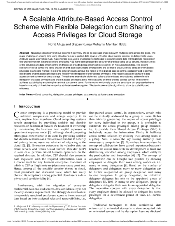 Pdf A Scalable Attribute Based Access Control Scheme With Flexible Delegation Cum Sharing Of