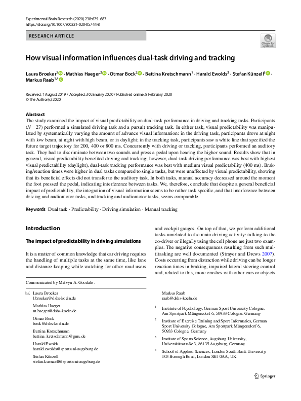(PDF) How visual information influences dual-task driving and tracking