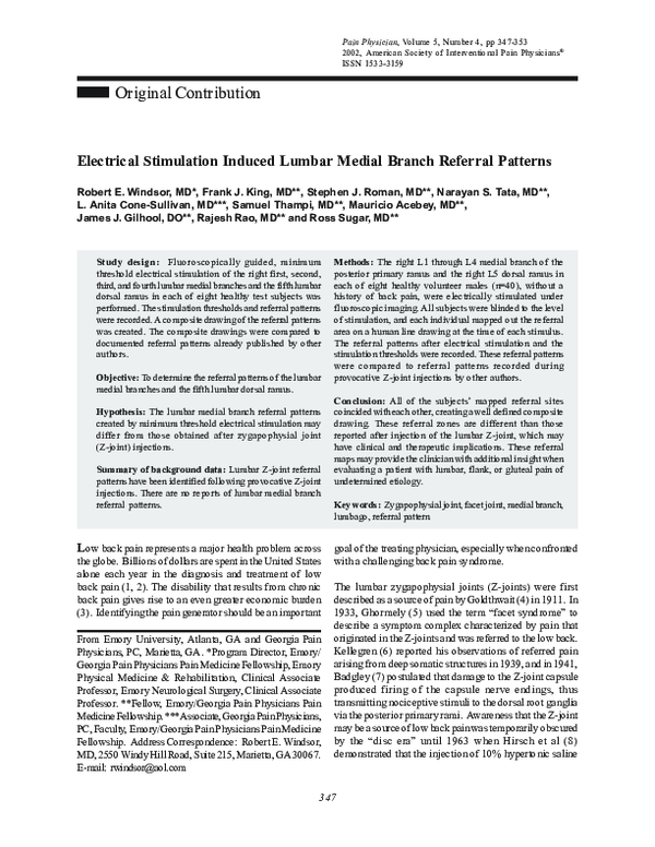 (PDF) Electrical Stimulation Induced Lumbar Medial Branch Referral Patterns