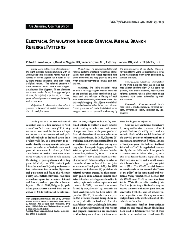 (PDF) Electrical Stimulation Induced Cervical Medial Branch Referral Patterns