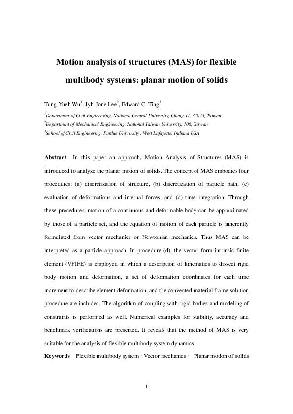 Pdf Motion Analysis Of 3d Membrane Structures By A Vector Form Intrinsic Finite Element Tung