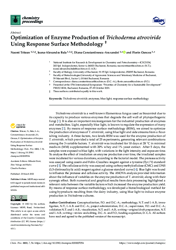 (PDF) Optimization of Enzyme Production of Trichoderma atroviride Using Response Surface Methodology