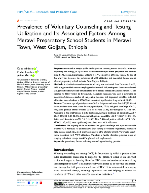 (PDF) Prevalence of Voluntary Counseling and Testing Utilization and ...