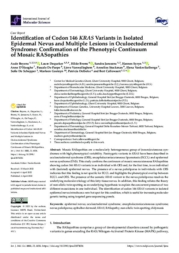 (PDF) Identification of Codon 146 KRAS Variants in Isolated Epidermal ...