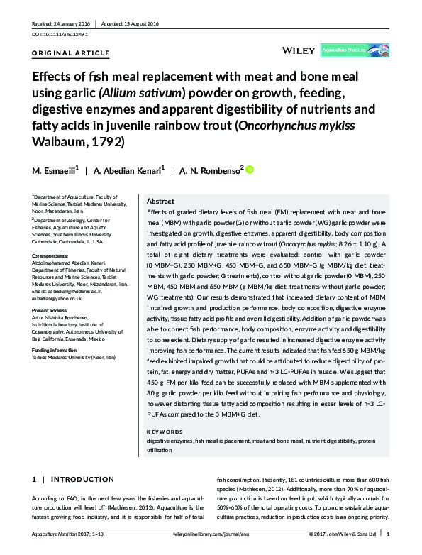 (PDF) Effects of fish meal replacement with meat and bone meal using ...