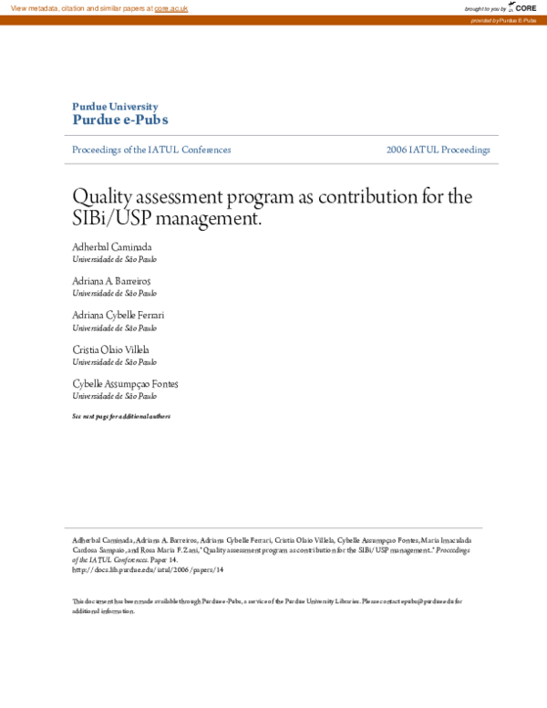 (PDF) Quality assessment program as contribution for the SIBi/USP ...