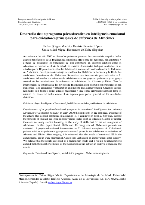 (PDF) Desarrollo de un programa psicoeducativo en inteligencia emocional para cuidadores ...