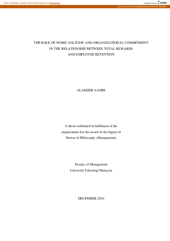 (PDF) The role of work volition and organizational commitment in the ...