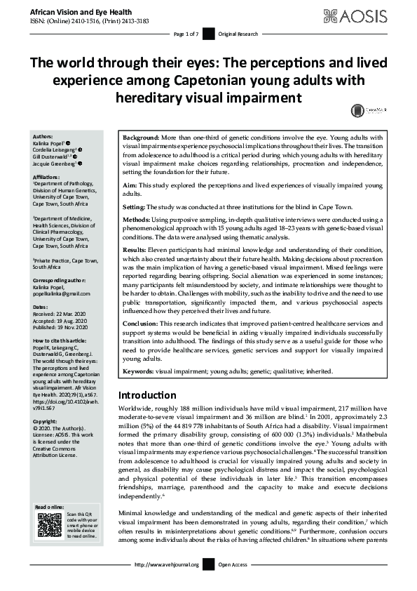 (PDF) The world through their eyes: The perceptions and lived ...