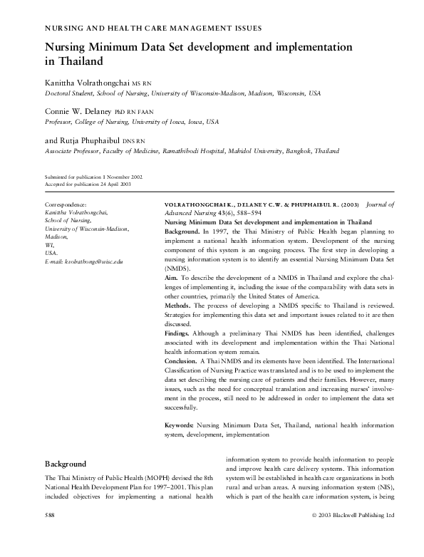 (PDF) Nursing Minimum Data Set development and implementation in Thailand