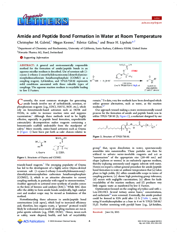(PDF) Amide and Peptide Bond Formation in Water at Room Temperature