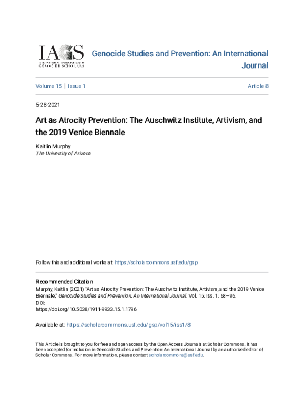 (PDF) Art as Atrocity Prevention: The Auschwitz Institute, Artivism ...