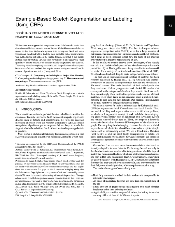 Pdf Example Based Sketch Segmentation And Labeling Using Crfs
