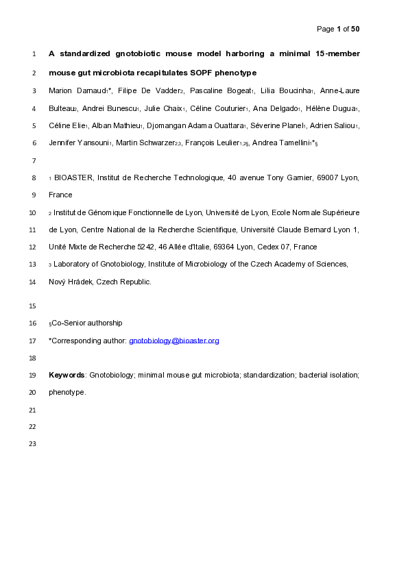 (PDF) A standardized gnotobiotic mouse model harboring a minimal 15 ...