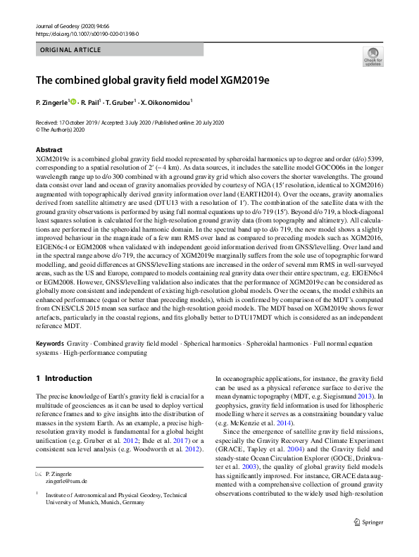 (PDF) The combined global gravity field model XGM2019e