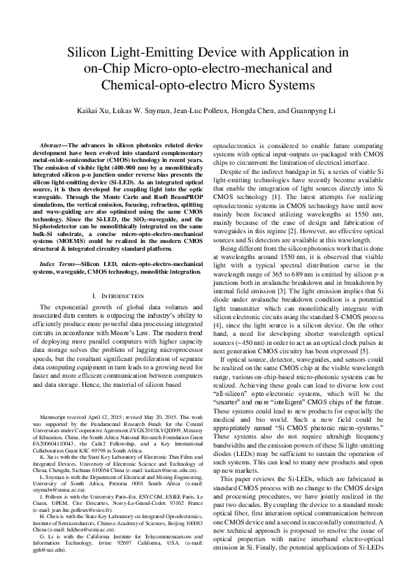 (PDF) Silicon Light-Emitting Device with Application in on-Chip Micro ...