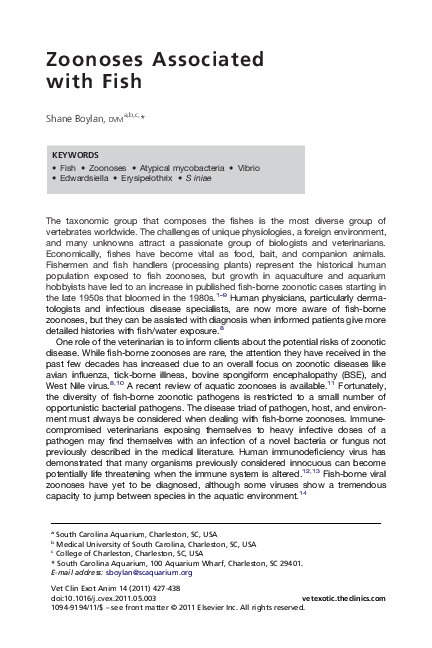 (PDF) Zoonoses Associated with Fish