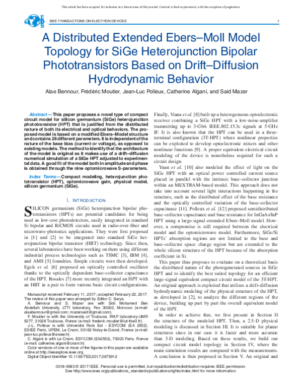 (PDF) A Distributed Extended Ebers–Moll Model Topology for SiGe Heterojunction Bipolar ...