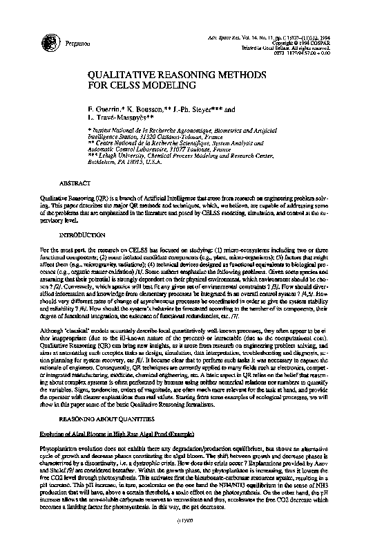 Pdf Qualitative Reasoning Methods For Celss Modeling