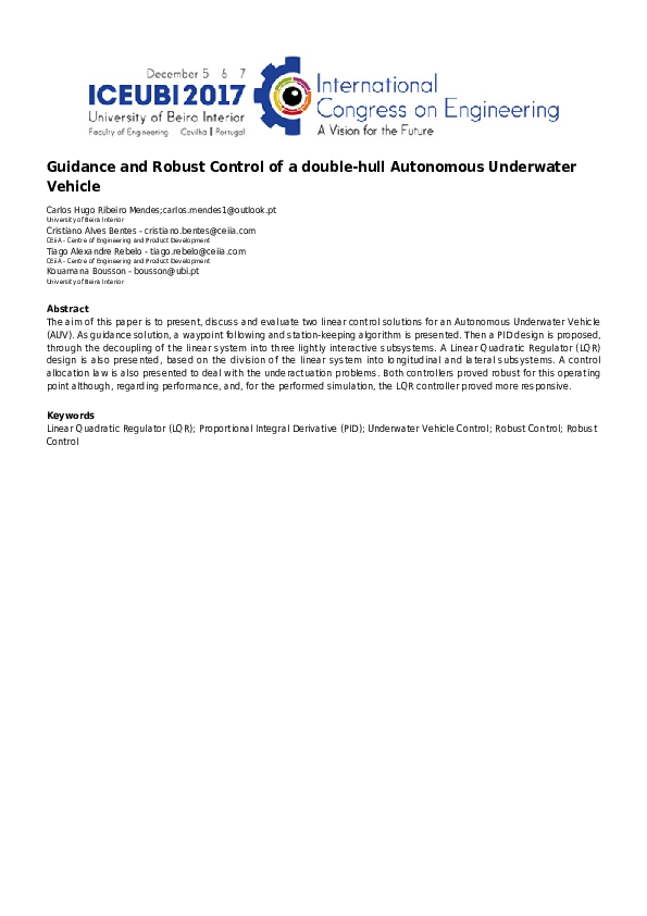 (PDF) Guidance and Robust Control of a Double-Hull Autonomous Underwater Vehicle
