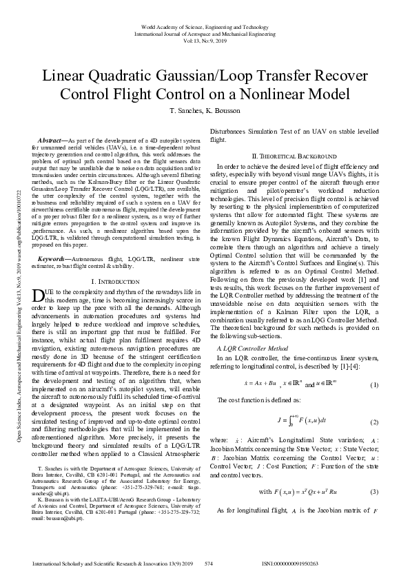 (PDF) Linear Quadratic Gaussian/Loop Transfer Recover Control Flight ...