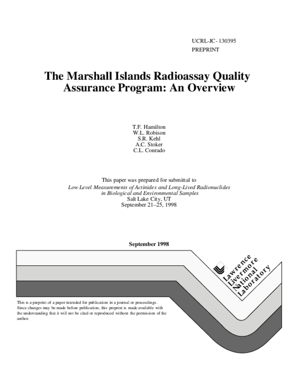 (PDF) The Marshall Islands Radioassay Quality Assurance Program: An ...