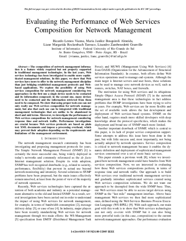 (PDF) Evaluating the Performance of Web Services Composition for Network Management