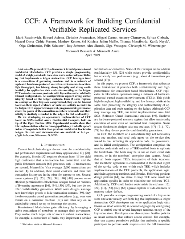 (PDF) CCF: A Framework for Building Confidential Verifiable Replicated ...