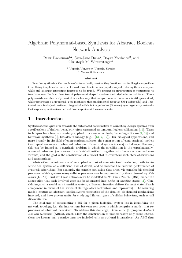 Pdf Algebraic Polynomial Based Synthesis For Abstract Boolean Network Analysis Christoph 8956