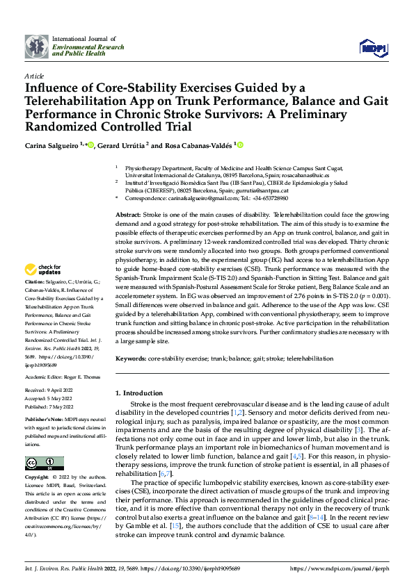 (PDF) Influence of Core-Stability Exercises Guided by a Telerehabilitation App on Trunk ...