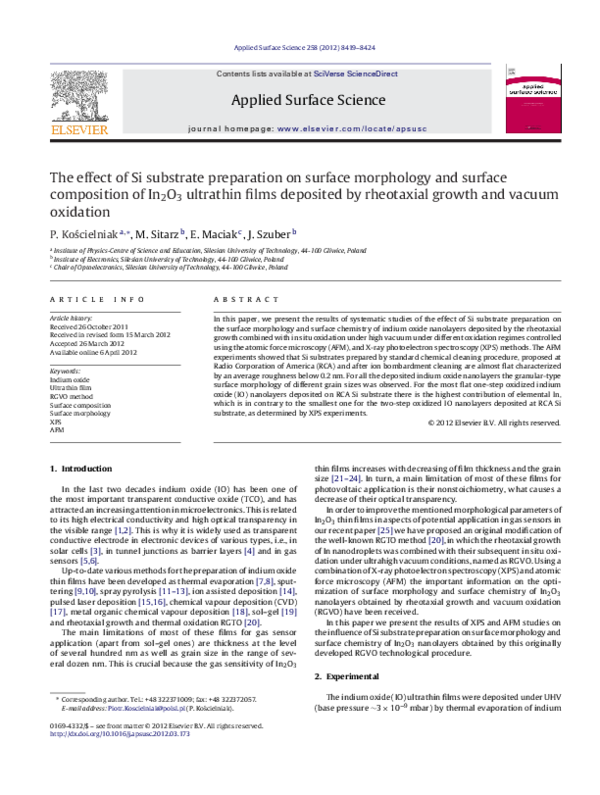 (PDF) The effect of Si substrate preparation on surface morphology and surface composition of ...