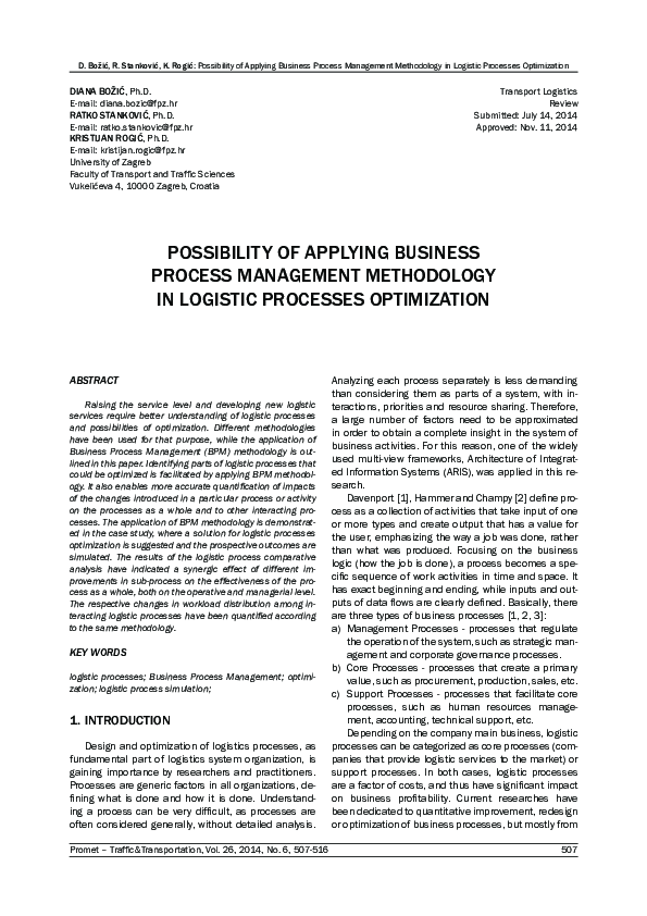 (PDF) Possibility of Applying Business Process Management Methodology in Logistic Processes ...