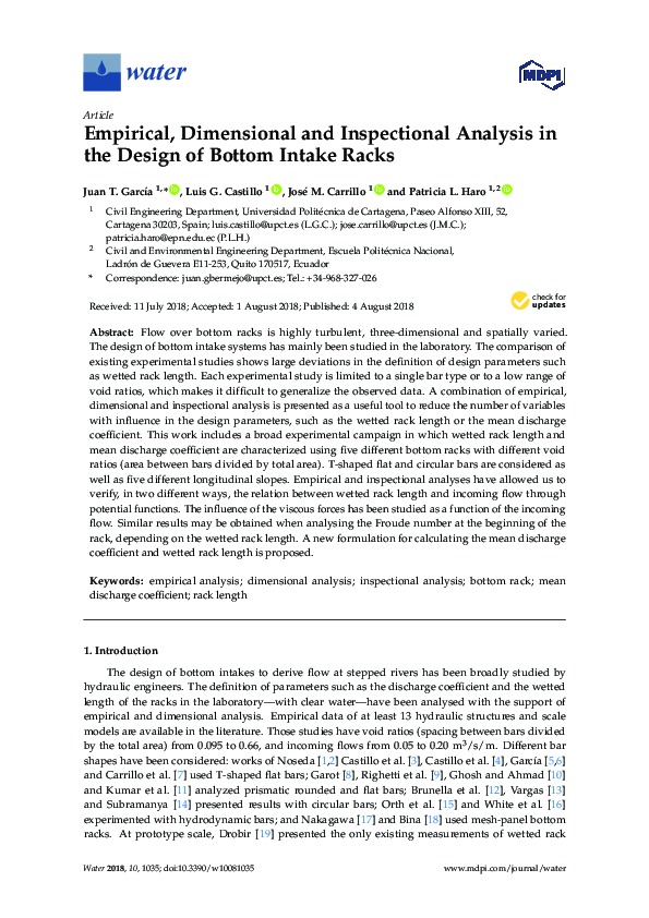 (PDF) Empirical, Dimensional and Inspectional Analysis in the Design of ...