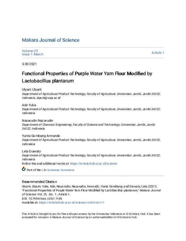 (PDF) Functional Properties of Purple Water Yam Flour Modified by ...
