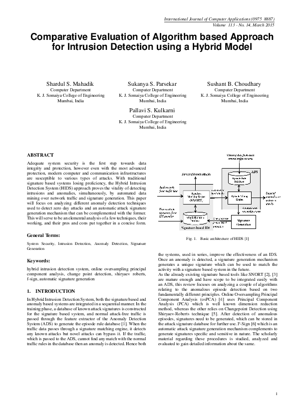 Pdf Comparative Evaluation Of Algorithm Based Approach For Intrusion