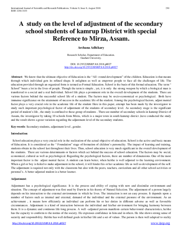(PDF) A study on the level of adjustment of the secondary school ...