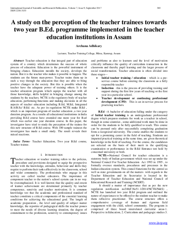 (PDF) A study on the perception of the teacher trainees towards two year B.Ed. programme ...