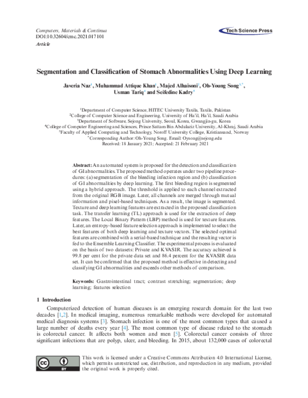 (PDF) Segmentation and Classification of Stomach Abnormalities Using ...