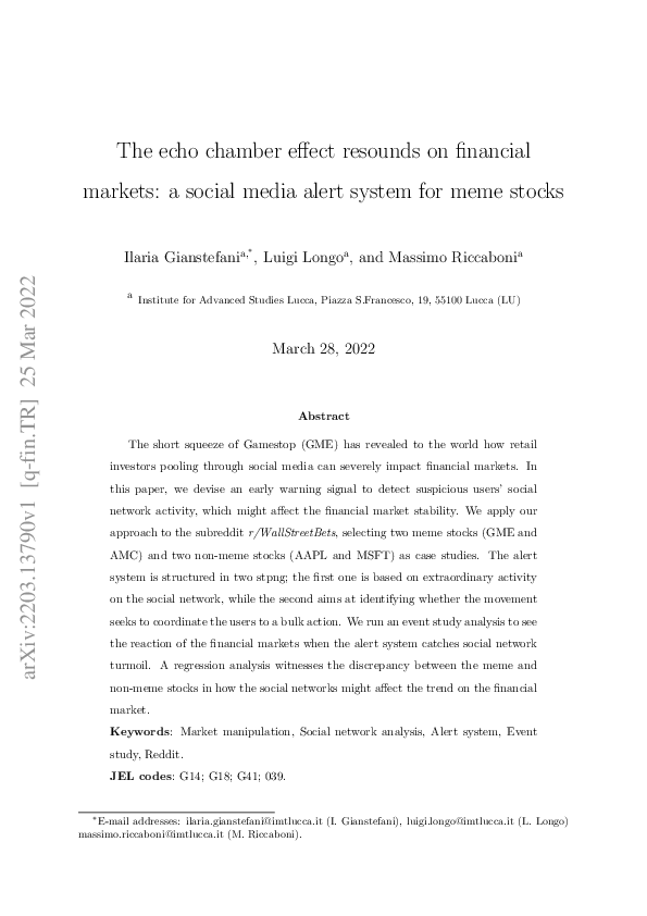 (PDF) The Echo Chamber Effect Resounds on Financial Markets: A Social ...