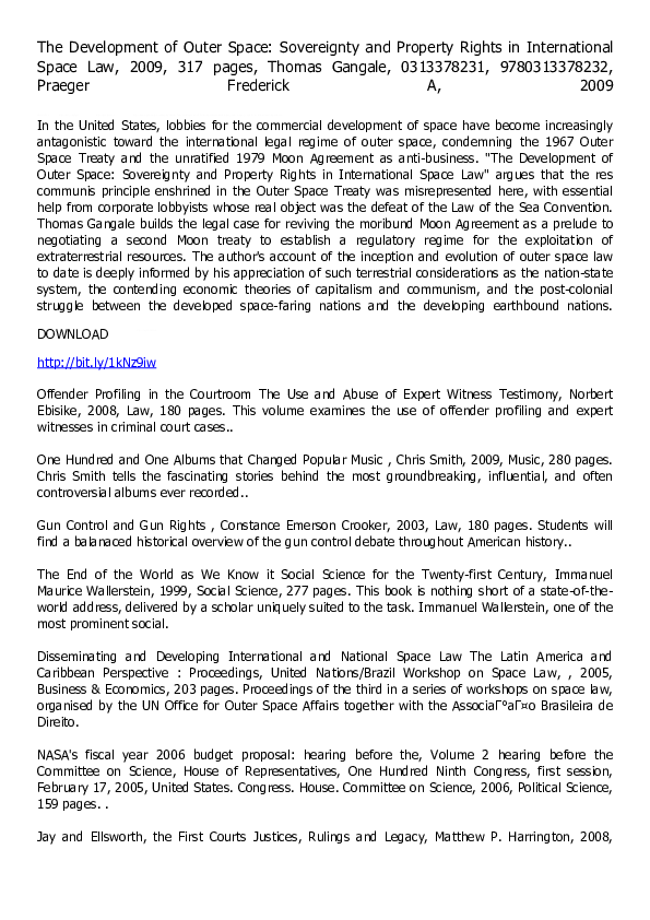 Pdf The Development Of Outer Space Sovereignty And Property Rights