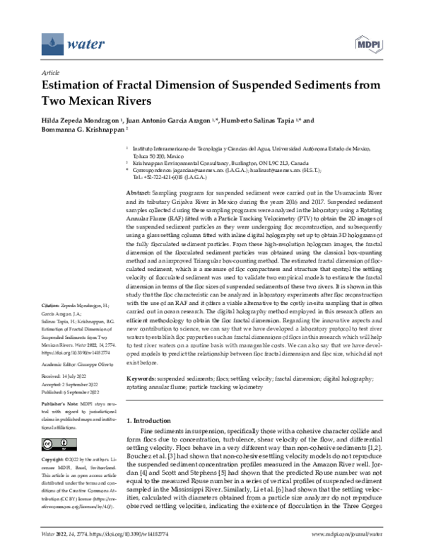 (PDF) Estimation of Fractal Dimension of Suspended Sediments from Two Mexican Rivers