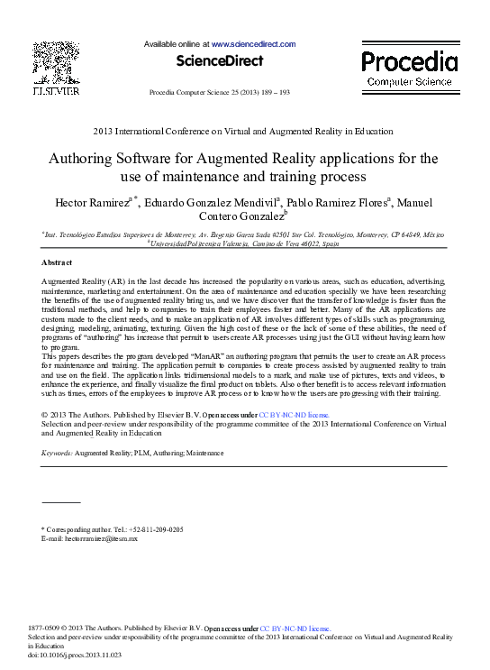 (PDF) Authoring Software for Augmented Reality Applications for the Use of Maintenance and ...